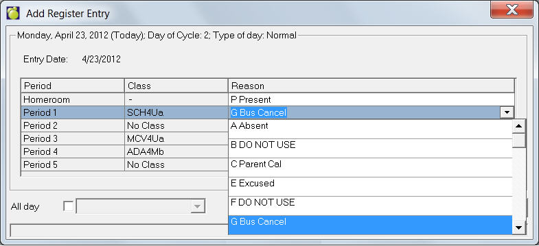 Displaying/Modifying The Attendance Register