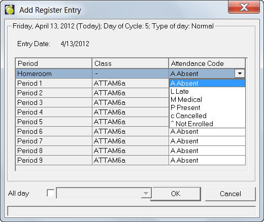 Displaying/Modifying The Attendance Register