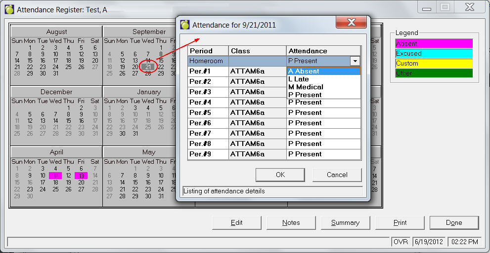 Displaying/Modifying The Attendance Register