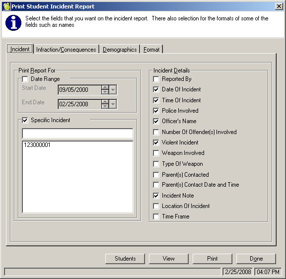 Student Incident Report