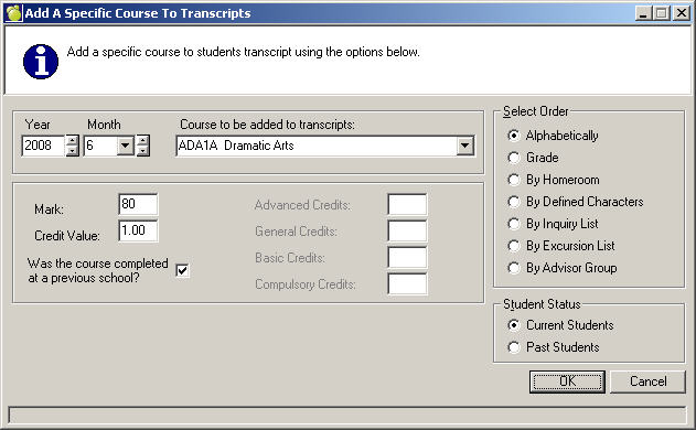 Add a Specific Course to Transcripts