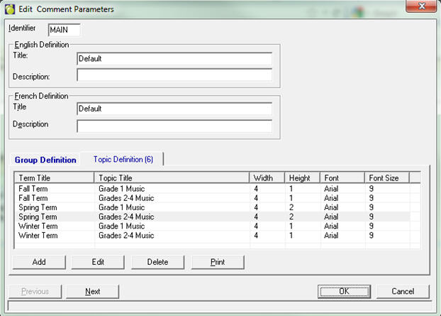 6 Define Comments Parameters