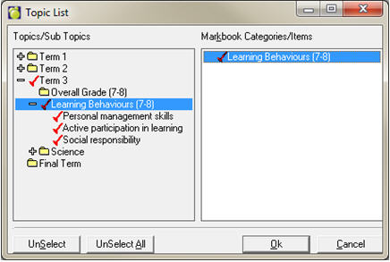 Topic-based Marks/Comments Entry