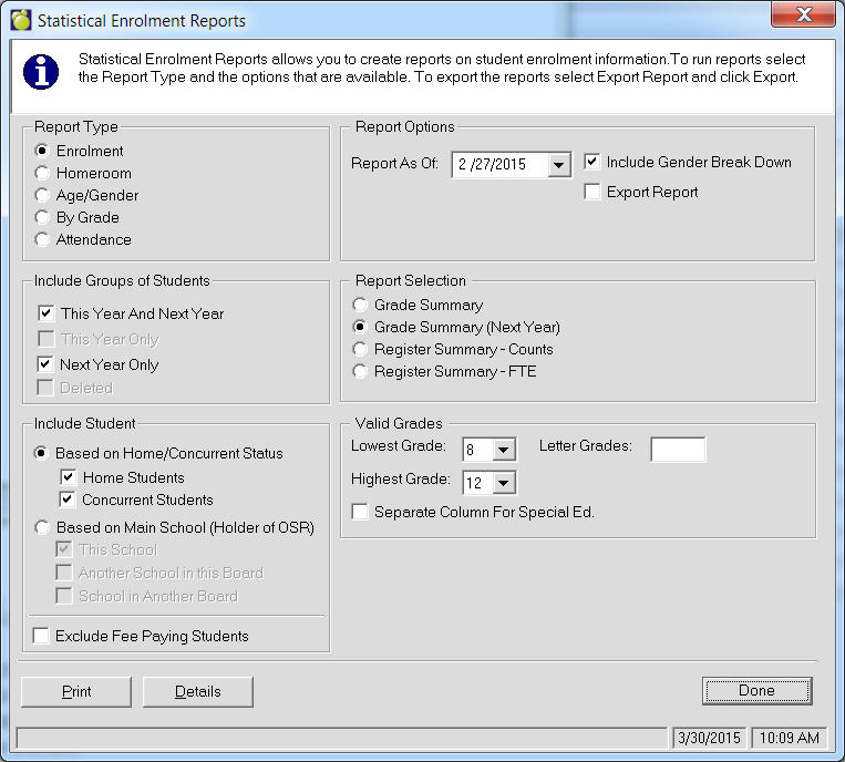 Statistical Enrolment Report