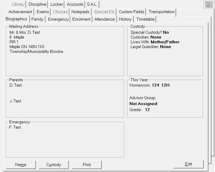 Biographics Tab - Students