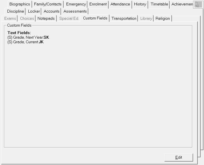 Custom Fields Tab - Students