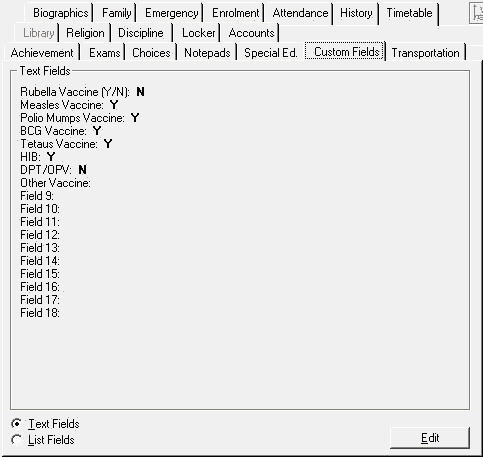 Custom Fields Tab - Students