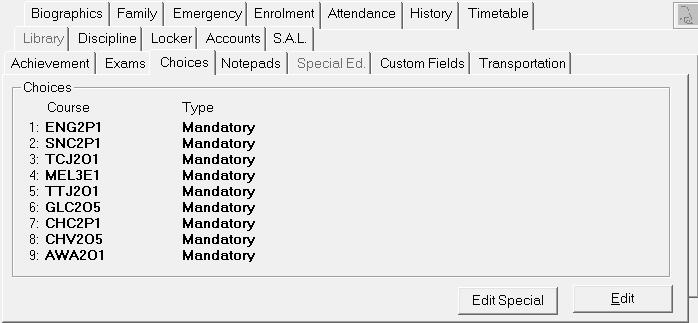Choices Tab - Students