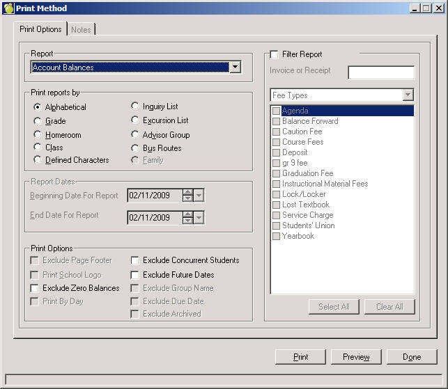 Print Method Screen